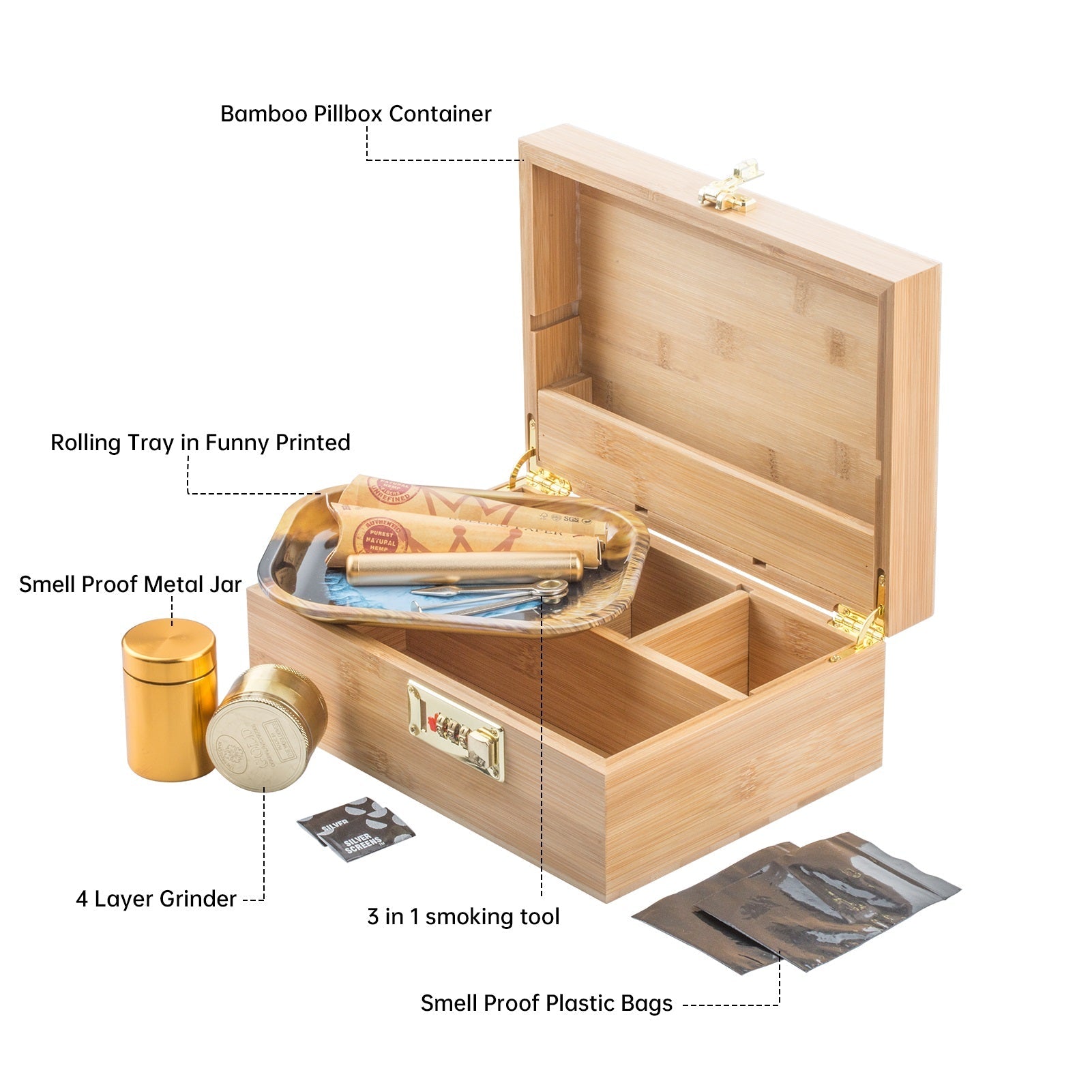 Bamboo Stash Box Combo w/ Penis Bong Sherlock Bubbler Set - Puffing Bird CA