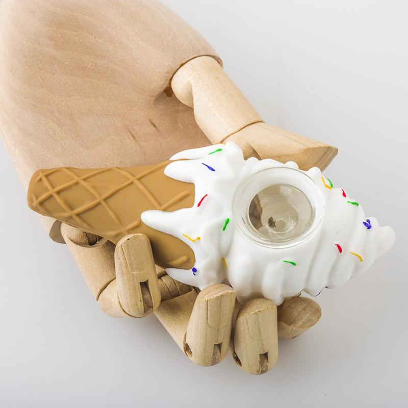 Ice Cream Silicone Pipe w/ Spiral Color Sherlock Bubbler Set - Puffing ...